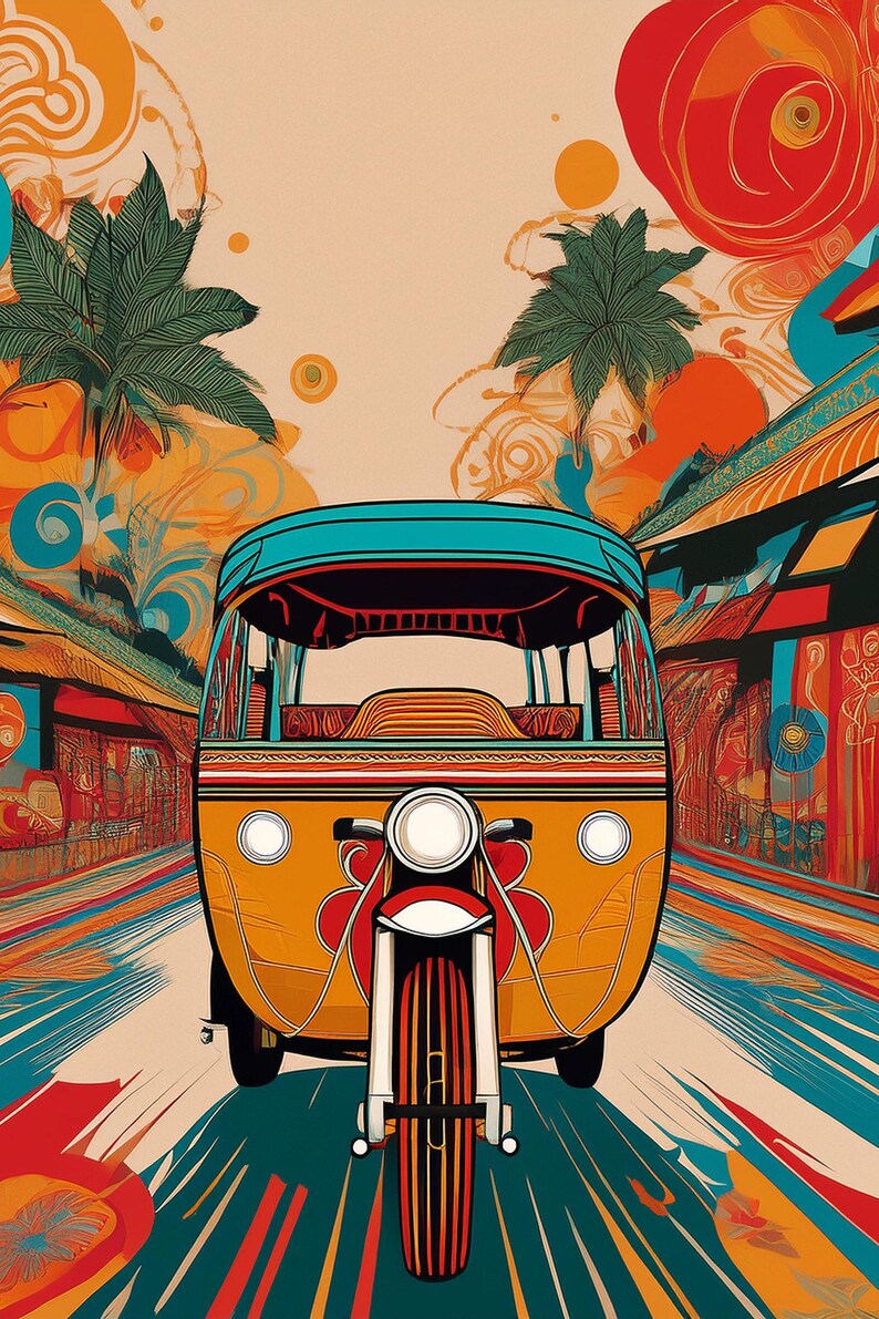 Auto Rickshaw Art 4, Portrait Indian Art Print, Abstract Indian Art ...