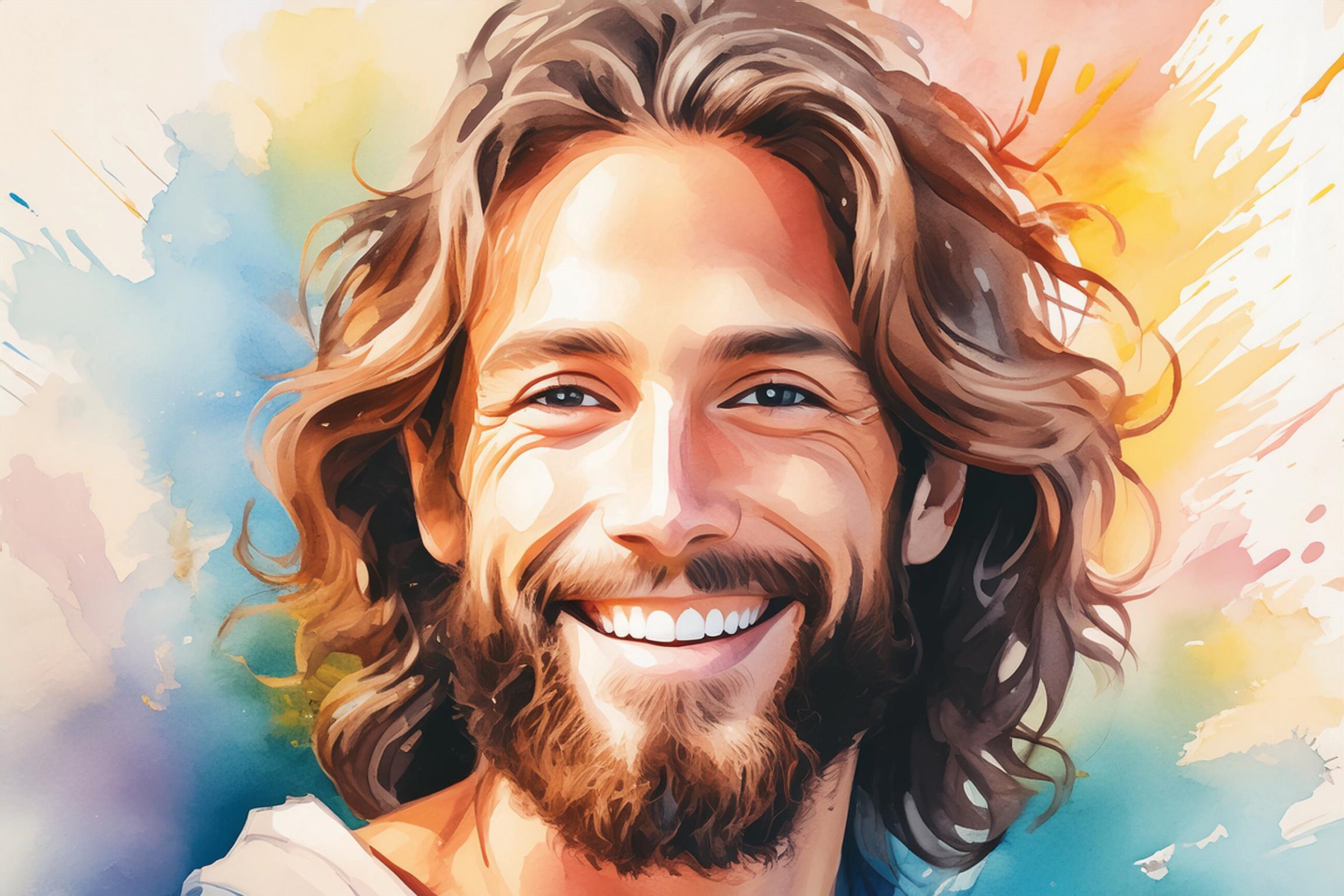 Jesus Way Art, Jesus Smiling, Watercolor Art, Jesus in Pastel Colors ...