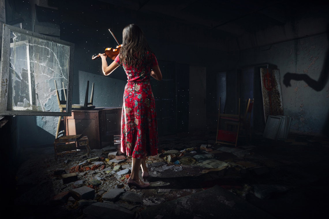 Violin Horror Beautiful Girl in Red Dress Poster - Etsy