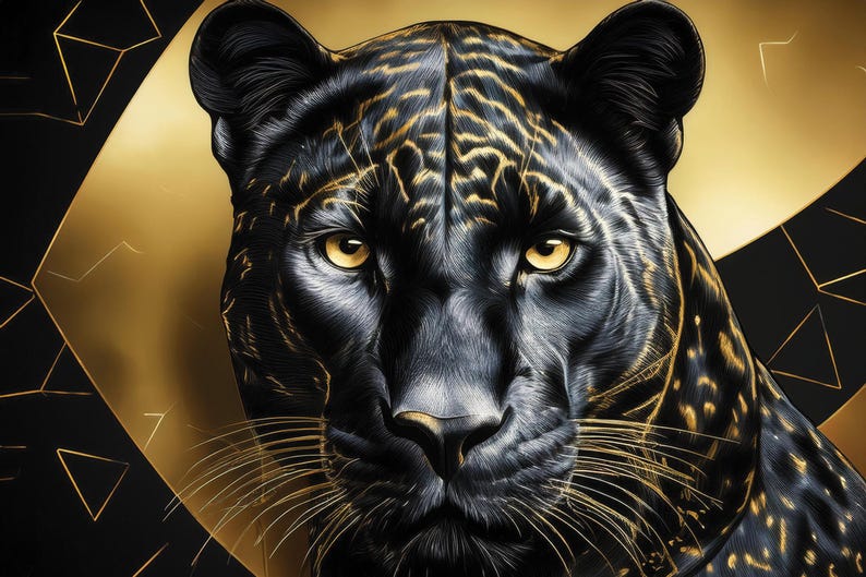 Panther in Gold Art, Animal Art, Horizontal Print, Physical Print ...
