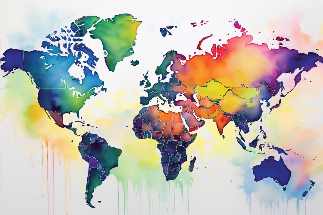 World Map, Splash Art 2, Watercolors, Art in Print, Ink, Physical Print ...