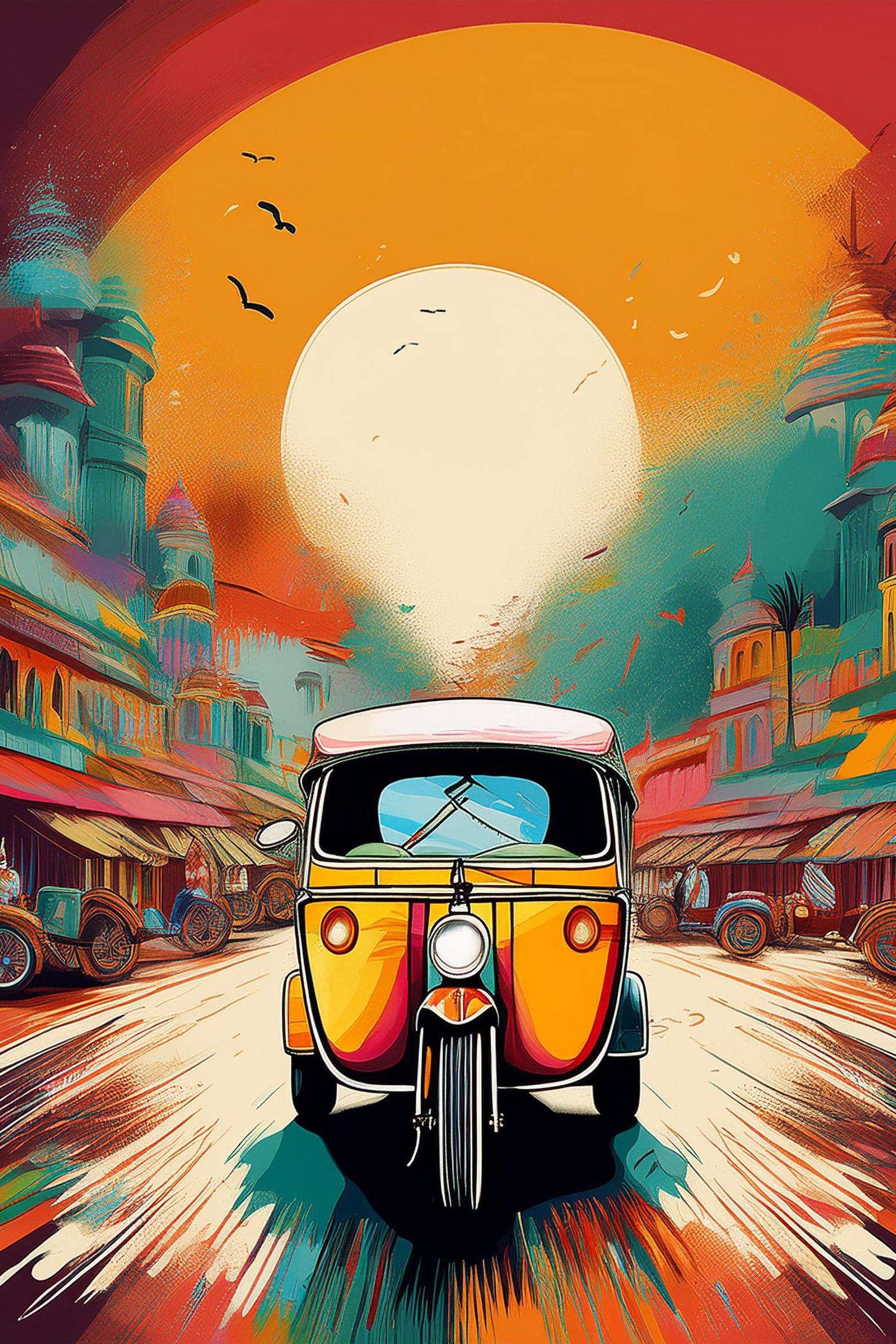 Auto Rickshaw Art, Portrait Indian Art Print, Abstract Indian Art ...