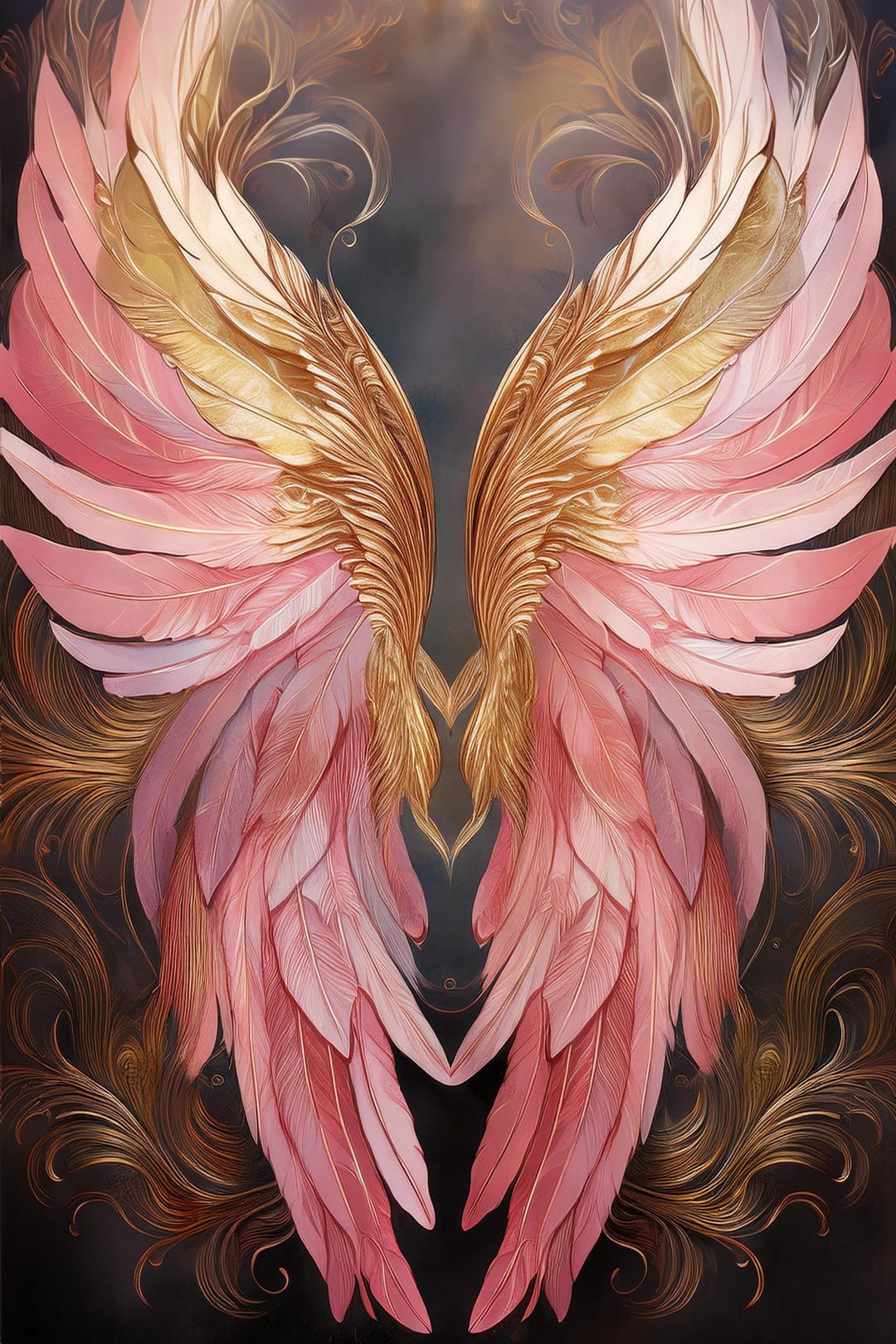 Angel Wings Painting 5, Gold Feather Chic Decor, Textured Gold Leaf Art ...