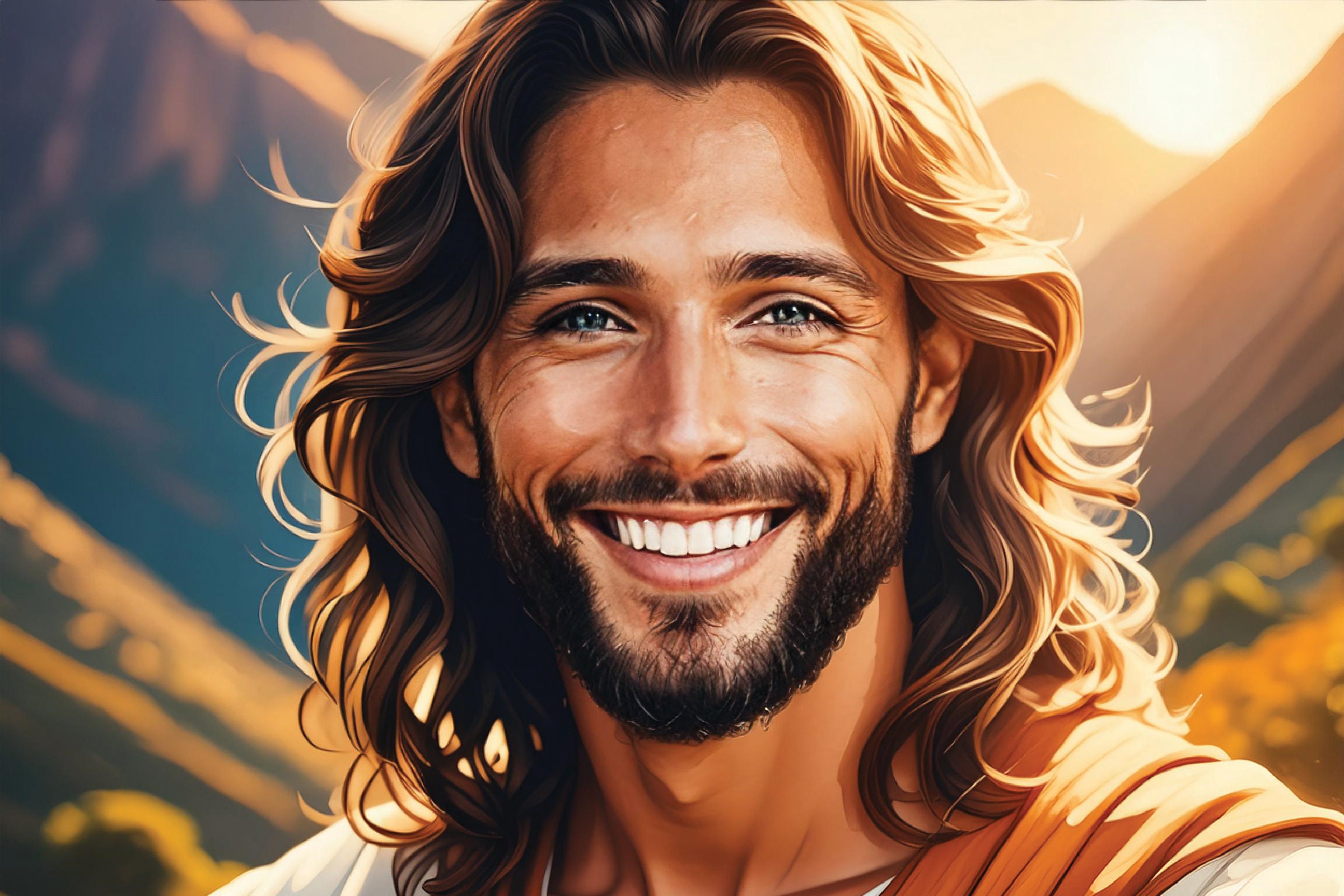 Jesus Smiling, Jesus Portrait, Laughing Jesus Christ, Xmas Gift, Wall ...