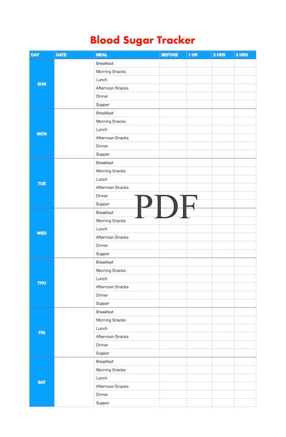 Blood Sugar Tracker PDF Printable Sugar log digital download | Etsy