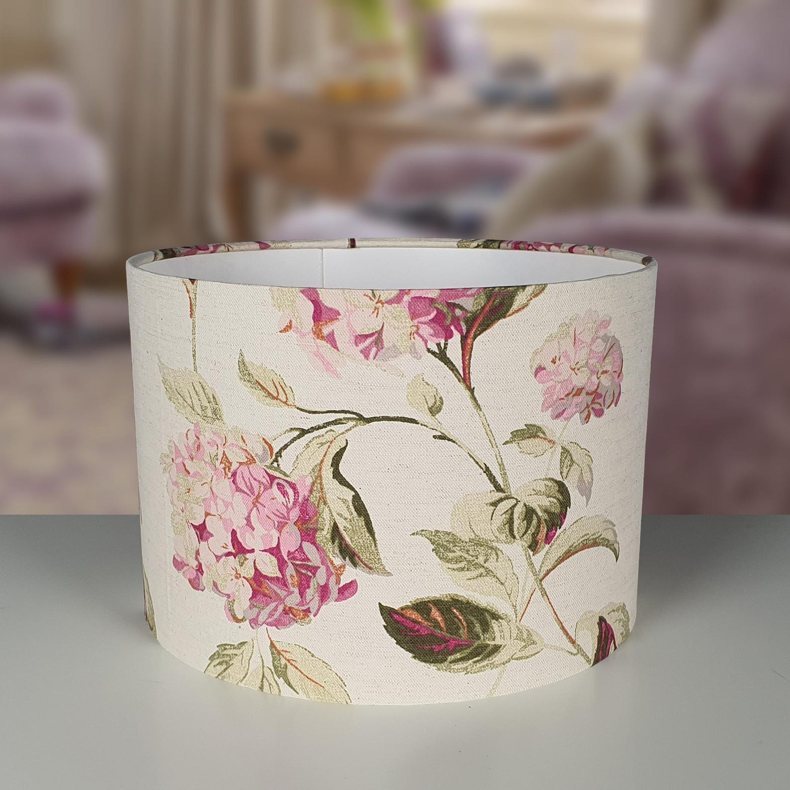 Lampshades in Laura Ashley Hydrangea Pink Natural Fabric Handmade FREE ...