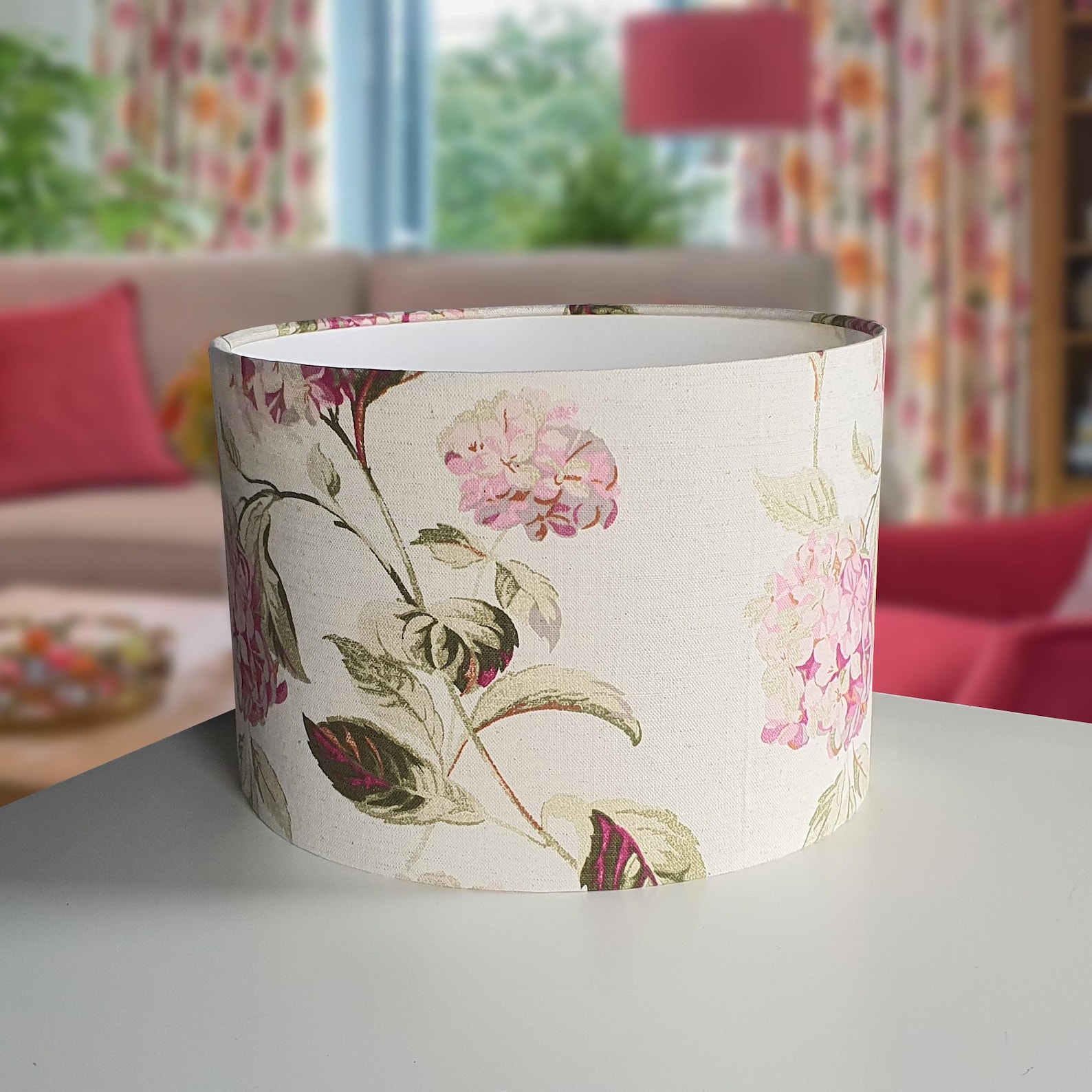 Lampshades in Laura Ashley Hydrangea Pink Natural Fabric Handmade FREE ...