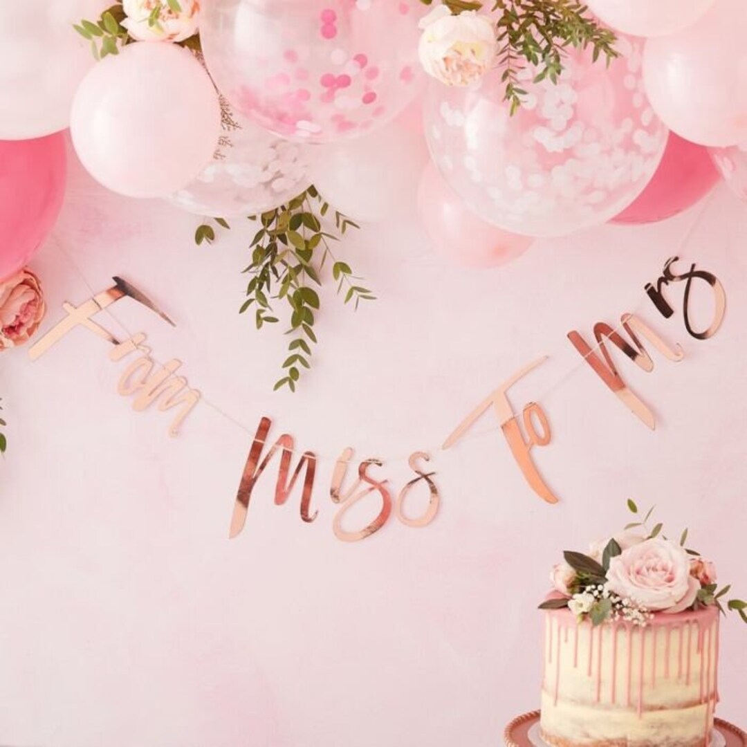 Hen Party 'From Miss to Mrs' Banner Hen Party Essentials Rose Gold Hen ...