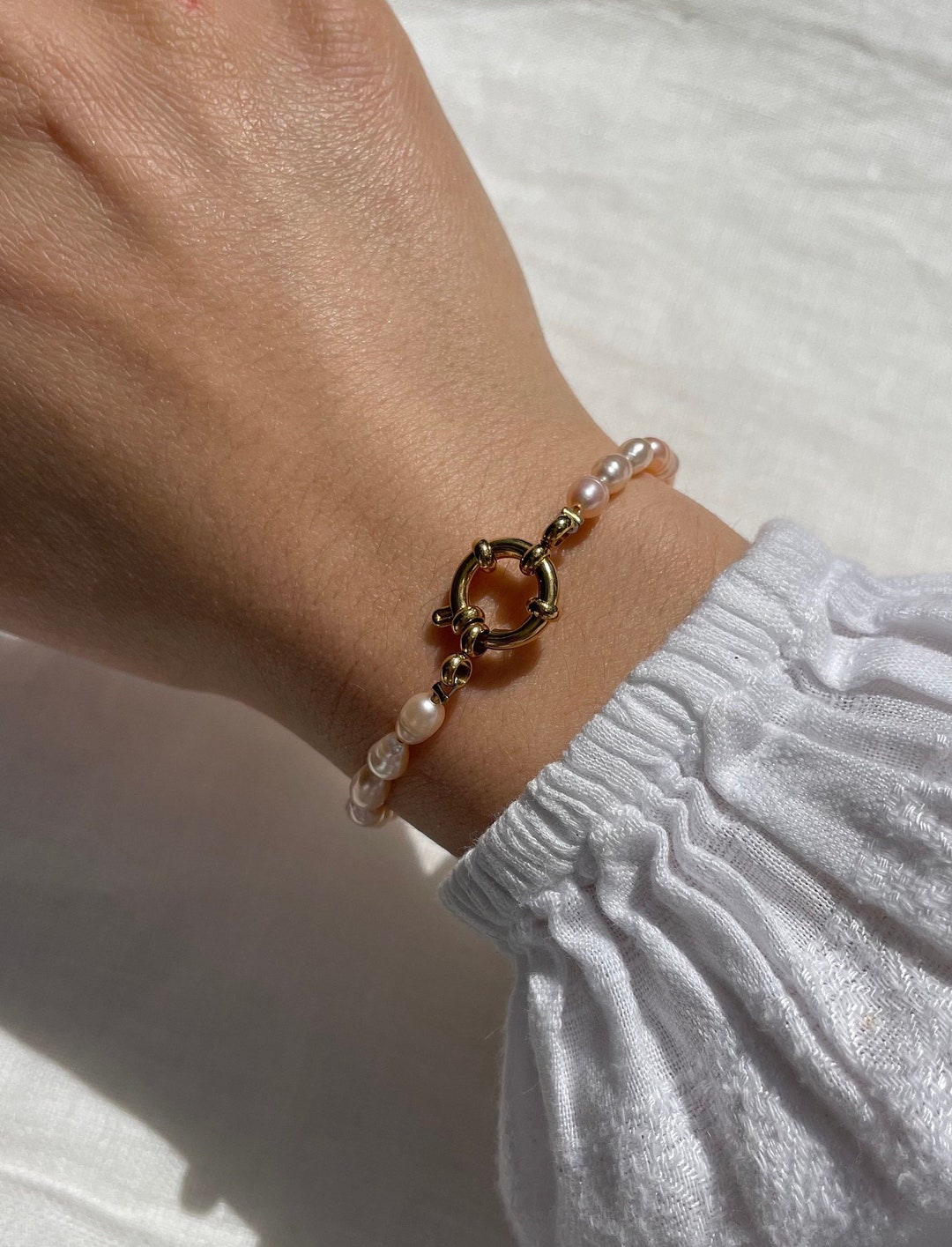 Sofia Bracelet - Pink Freshwater Pearls, Natural - Etsy