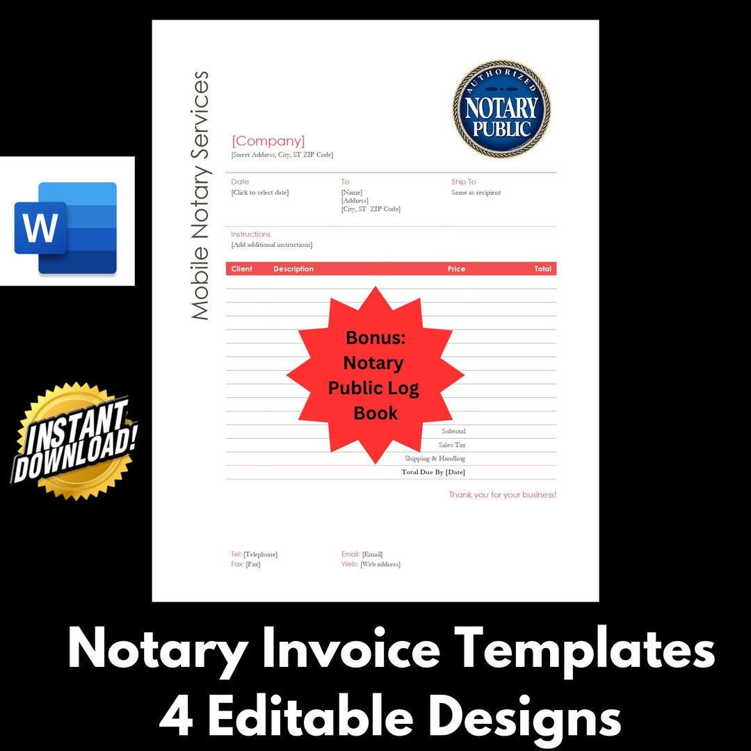 4 Notary Invoice Templates | Bonus: Notary Log Journal | Notary ...
