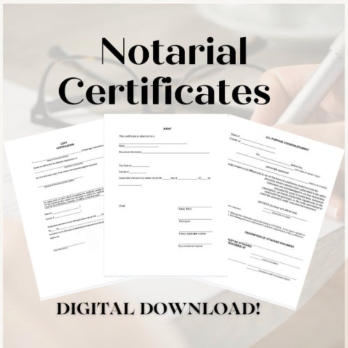 Notarial Certificate Notary Public Signing Agent Notary - Etsy