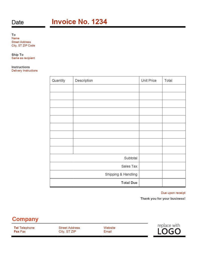 Invoice Template Editable, Small Business Custom Order Form Printable ...