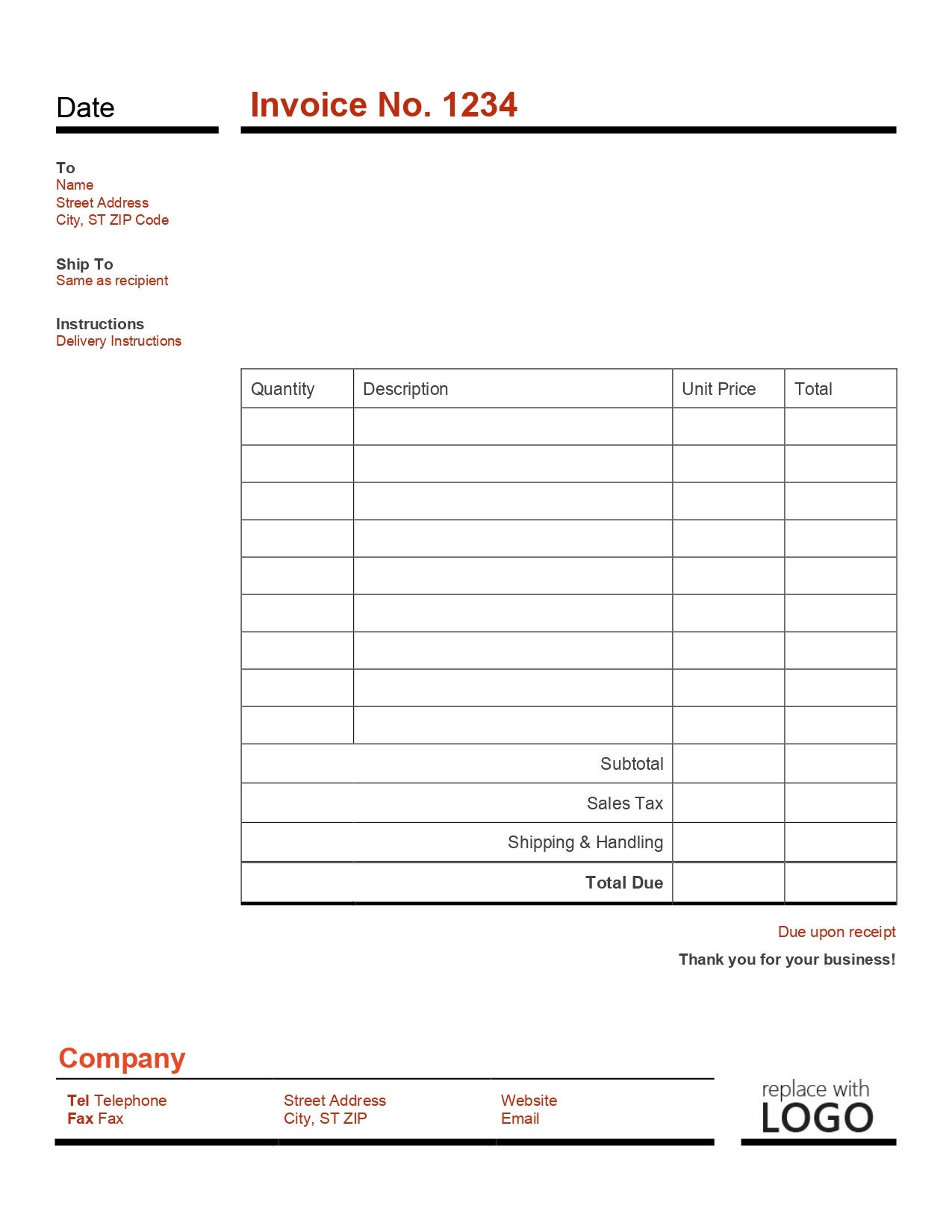 Invoice Template Editable, Small Business Custom Order Form Printable ...