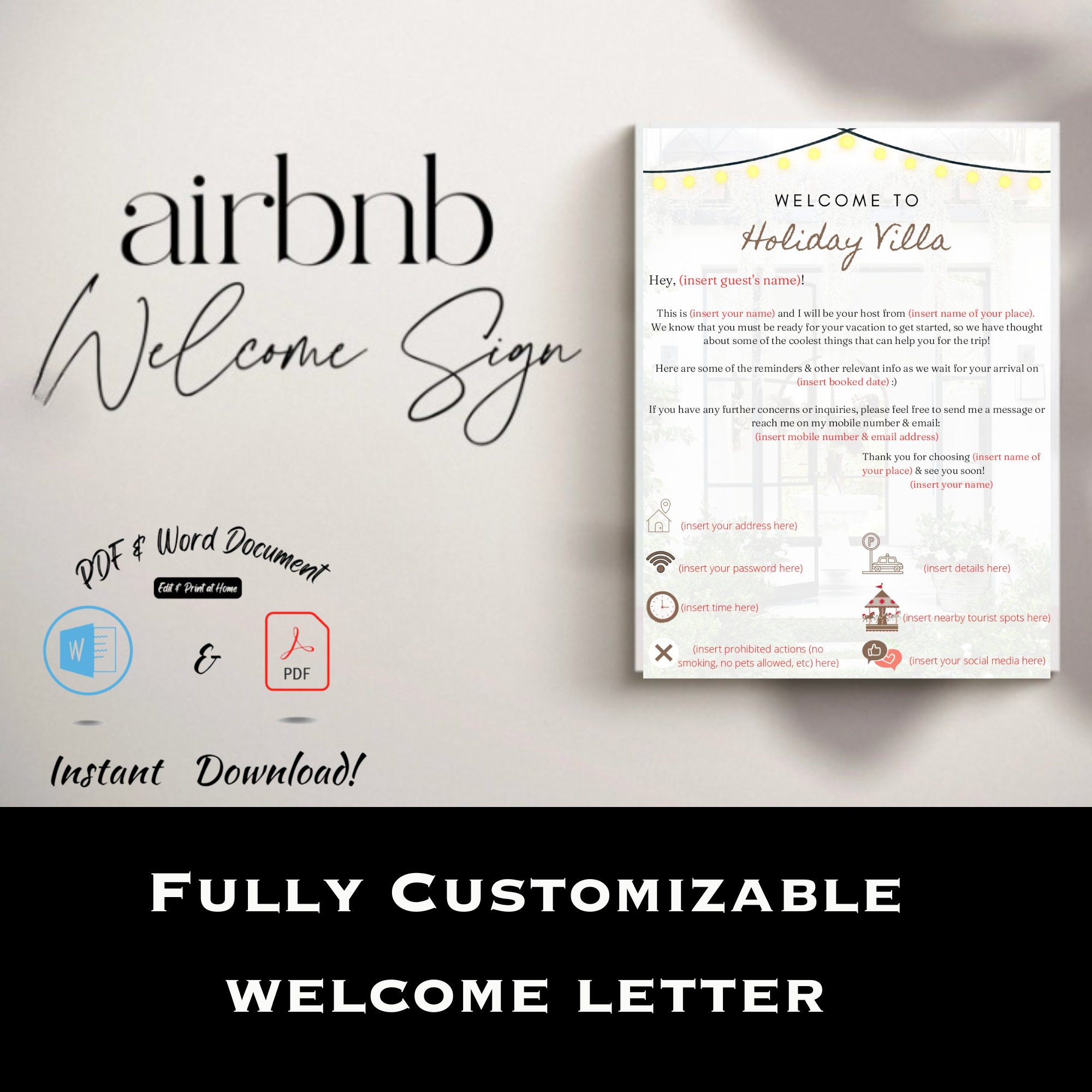 Airbnb Welcome Sign, Airbnb Welcome Letter, Airbnb Sign Template ...