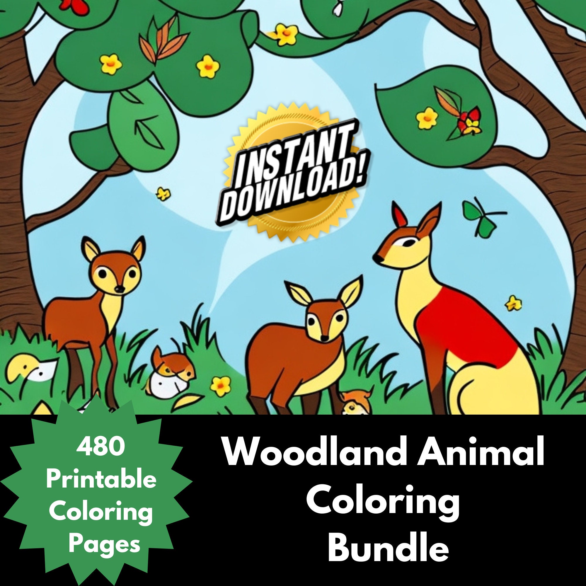 Coloring Book PDF, 480 Woodland Animal Coloring Pages, Instant ...