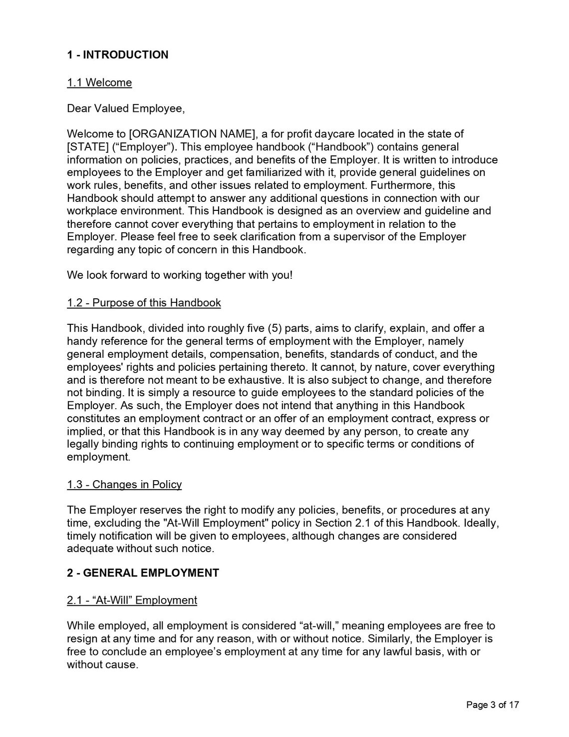 Daycare Employee Handbook| Fully Editable in Microsoft Word| Instant ...