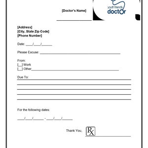 Printable Doctor's Excuse Template| Medical Office Forms| Work Excuse ...