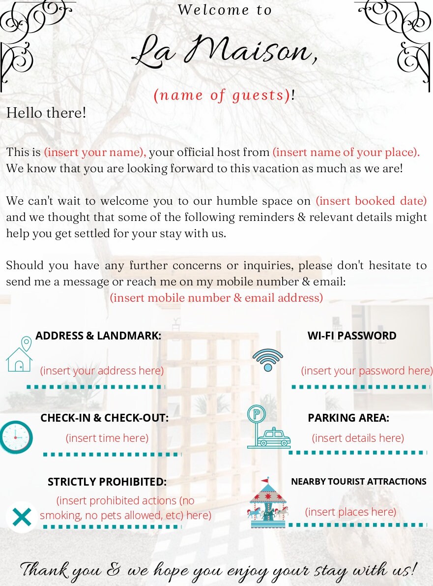 Airbnb Welcome Sign, Airbnb Welcome Letter, Airbnb Sign Template ...