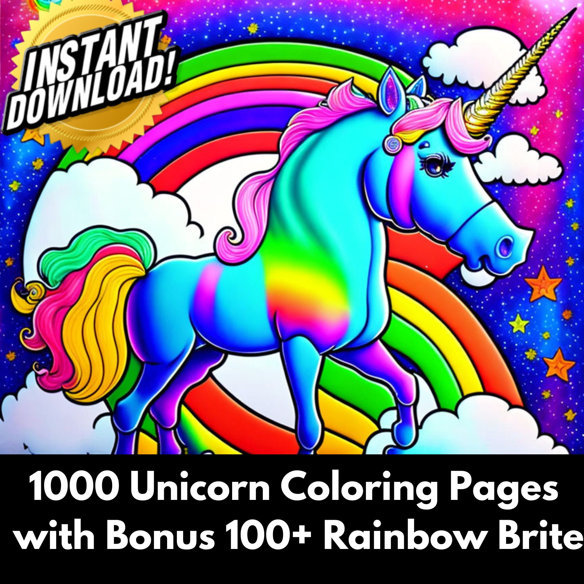 1000 UNICORN Coloring Pages With Bonus 100 Rainbow Brite Coloring ...