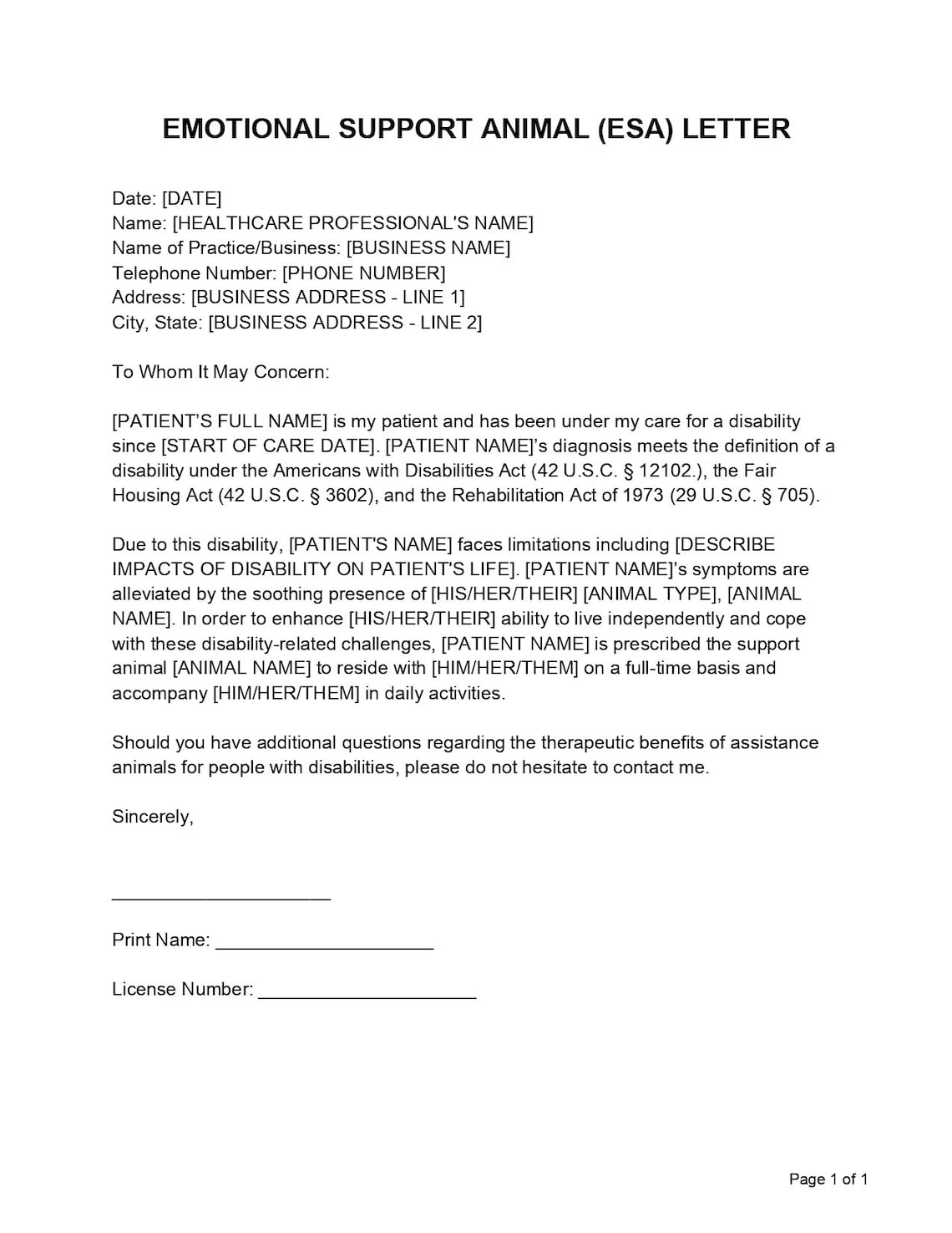 ESA Letter Template for Mental Health Professionals: Attorney Approved ...