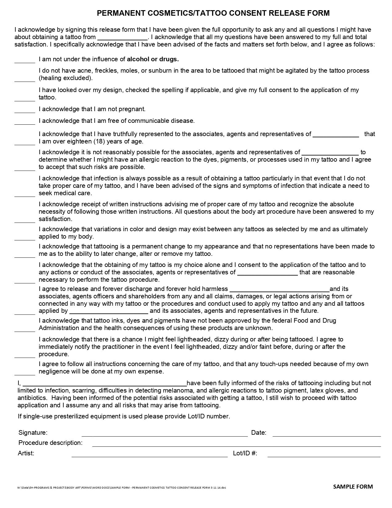 Permanent Makeup Consent Forms: Microblading Waiver (PDF & Word) - Etsy