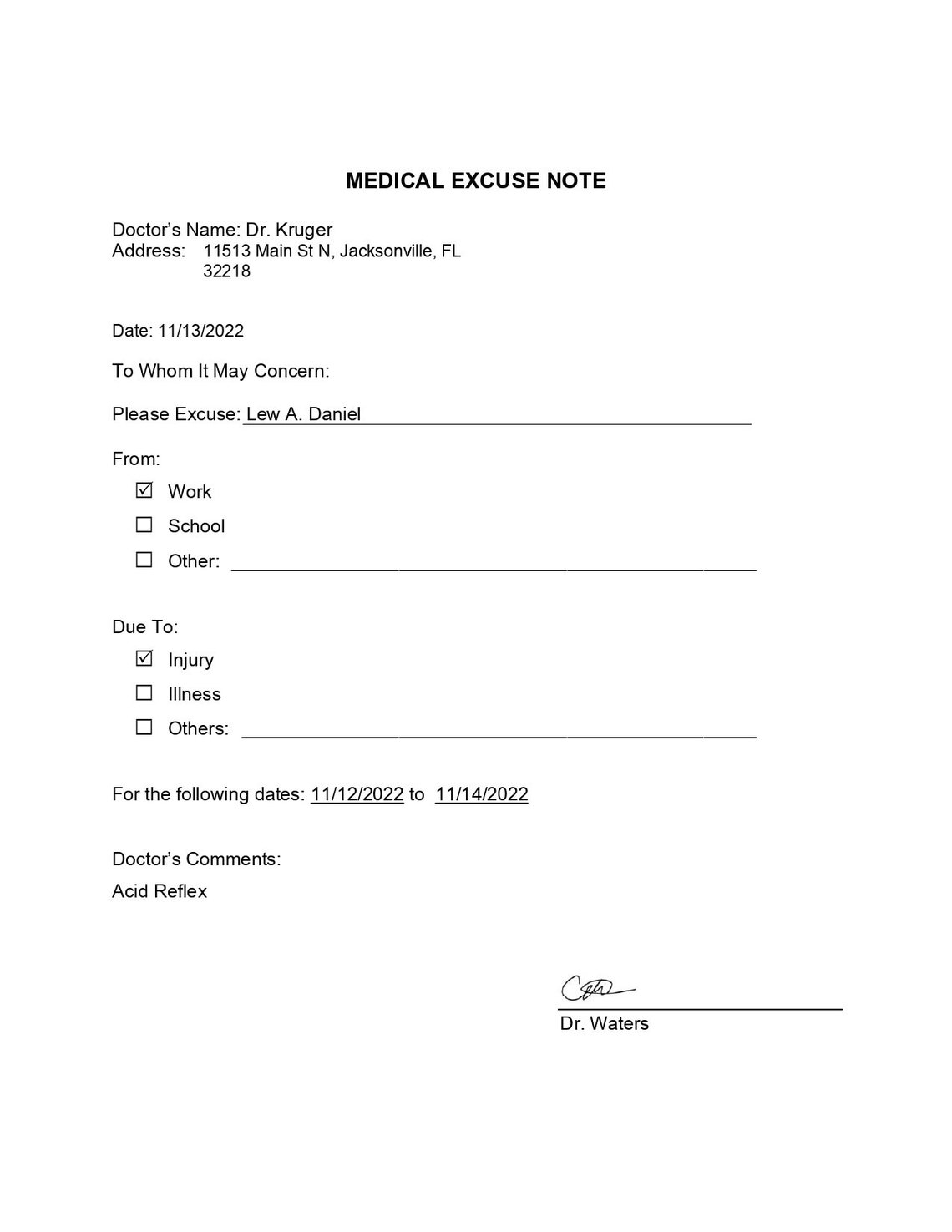 Printable Doctor's Excuse Template Medical Office Forms Work Excuse ...