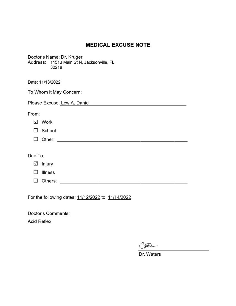 Printable Doctor's Excuse Template Medical Office Forms Work Excuse ...