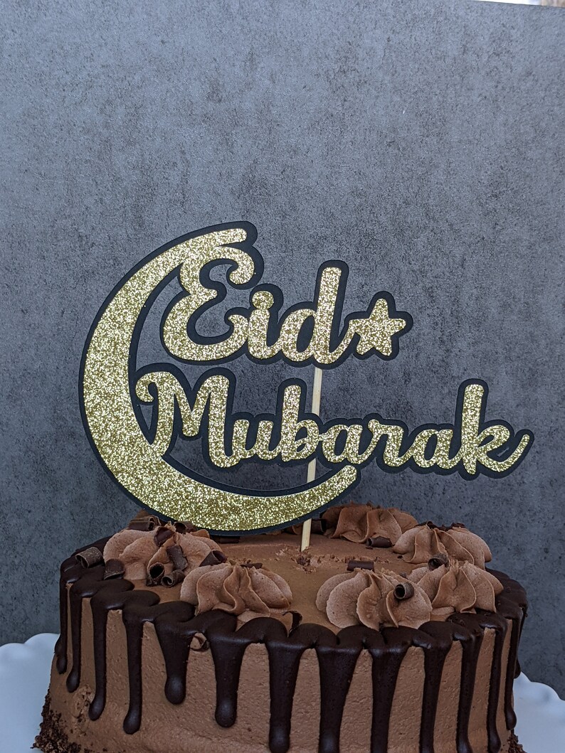 Eid Mubarak Cake Topper, Low Shed Glitter, Glitter Gold Cake Topper ...