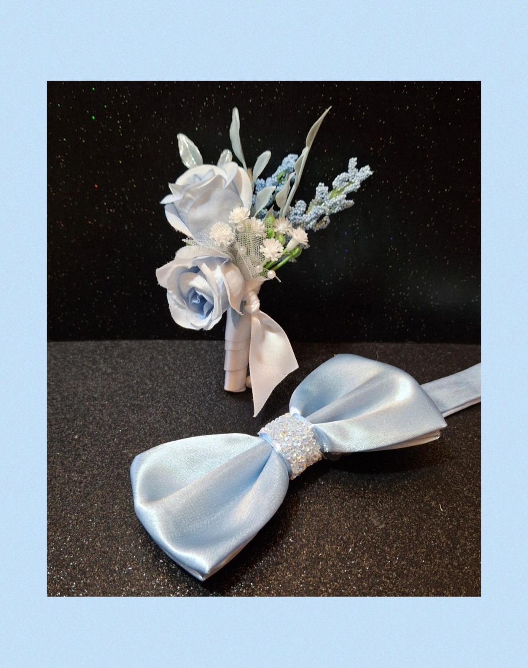 This is a Beautiful Light Blue Satin Bow Tie With Matching Light Blue ...