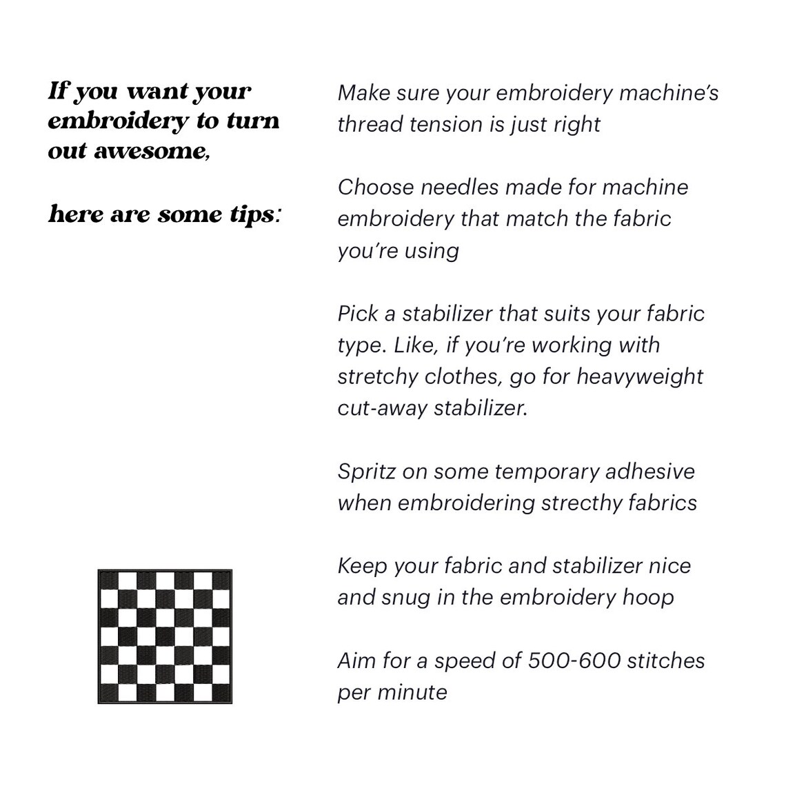Checkerboard Embroidery Design: Chess Stitch Pattern (digital Download ...
