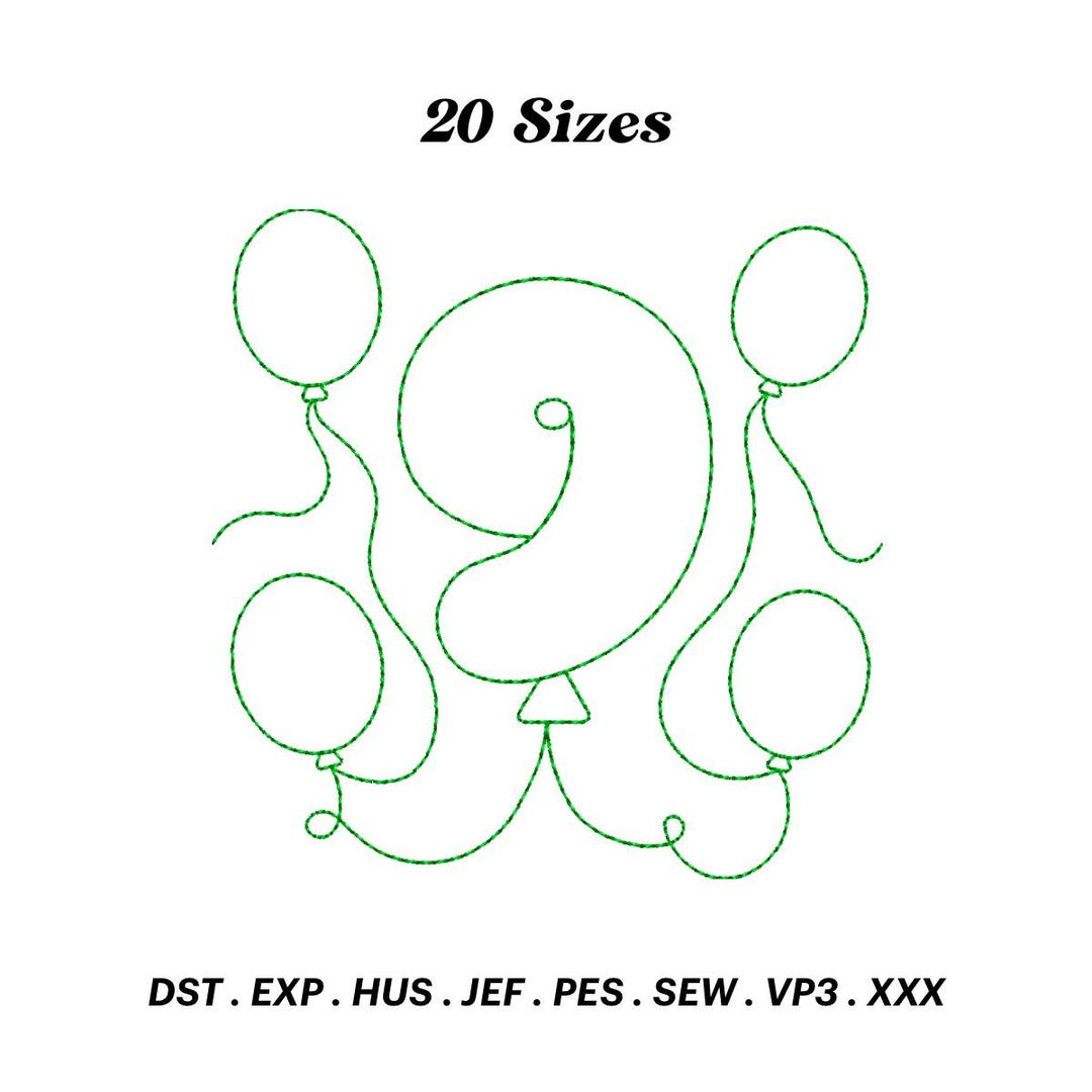 Number 9 Balloon Embroidery Design: Birthday Quilt Block (digital ...