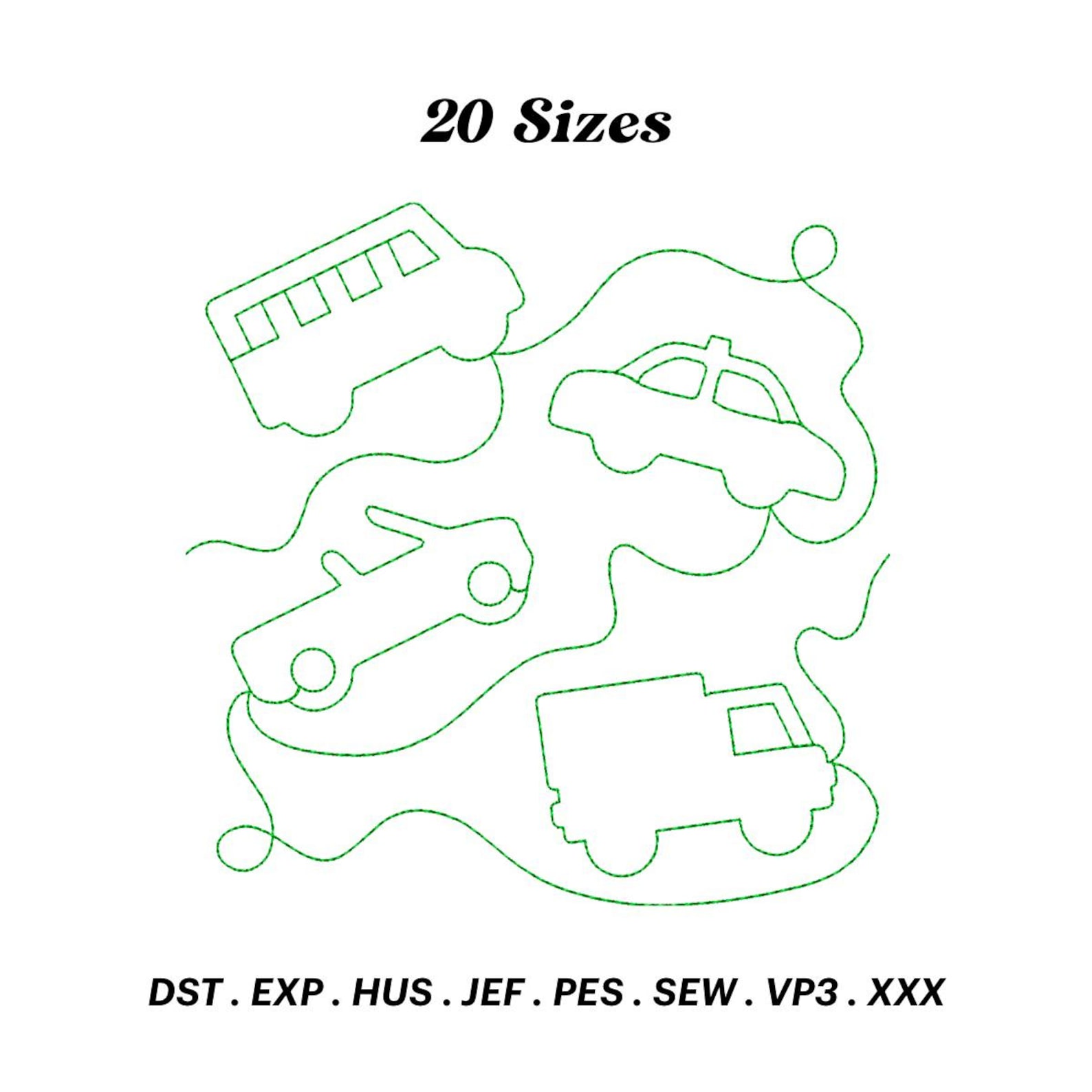 Cars Quilt Embroidery Design: Transportation Continuous Line (PES File ...