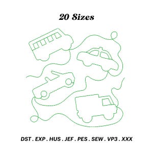 Cars Quilt Embroidery Design: Transportation Continuous Line (PES File ...