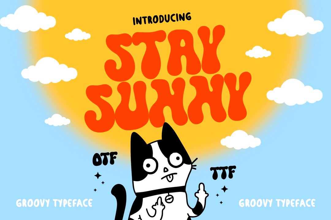 Stay Sunny Font, Groovy Typeface, Handwriting Fonts, Retro Vintage ...
