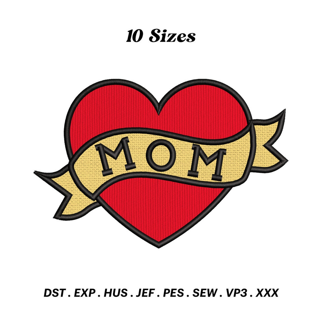 Mom Heart Tattoo Applique Embroidery Design (digital Download) - Etsy