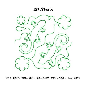 Gecko Quilt Embroidery Design: Reptile Lizard Block (digital Download ...