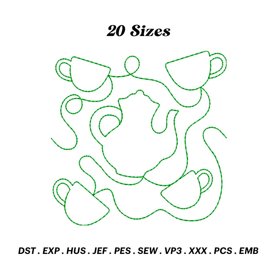 Tea Pot Quilt Embroidery Design: Tea Time Block (20 Sizes) - Etsy