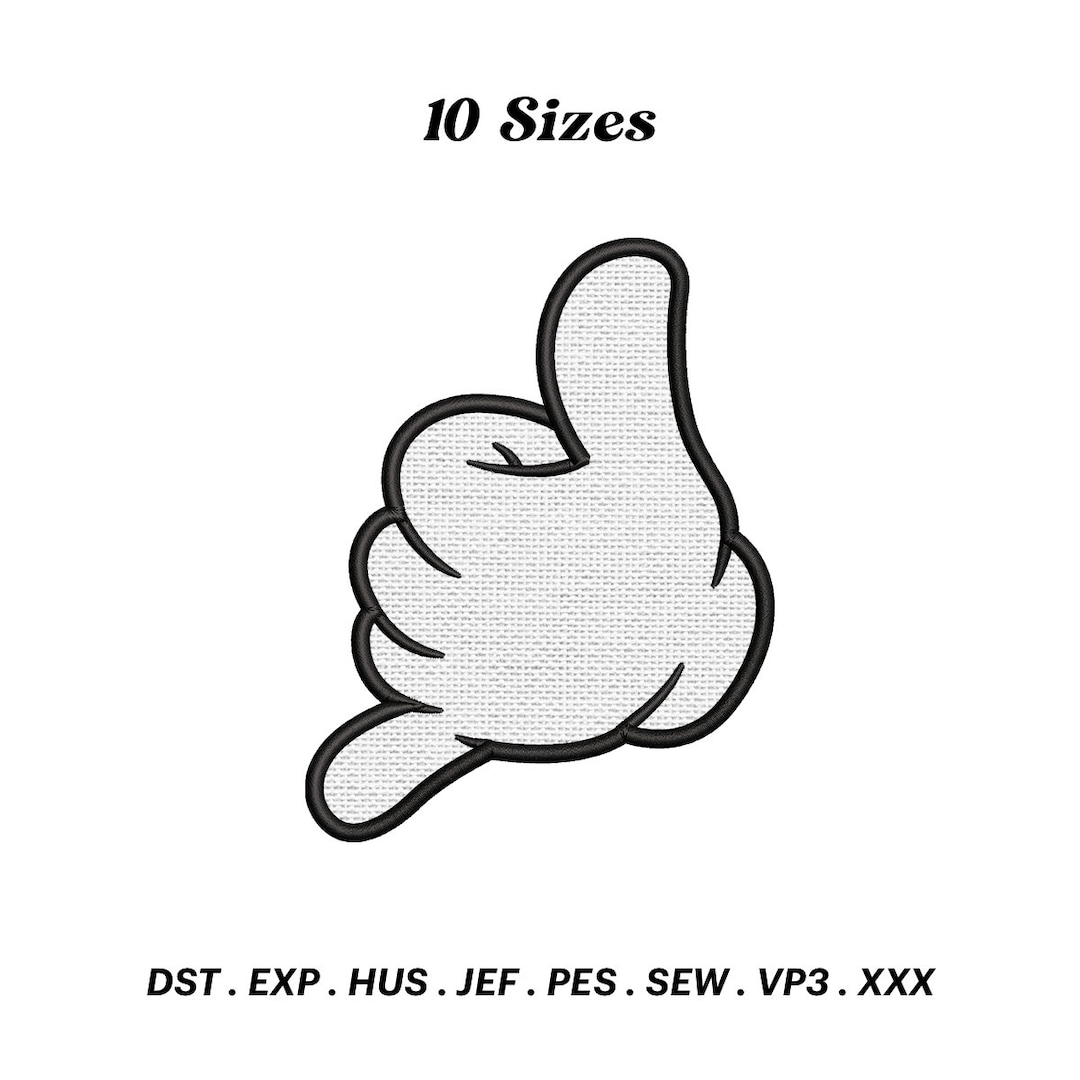 Cartoon Hang Loose Hand Embroidery Design: Shaka Applique (digital ...