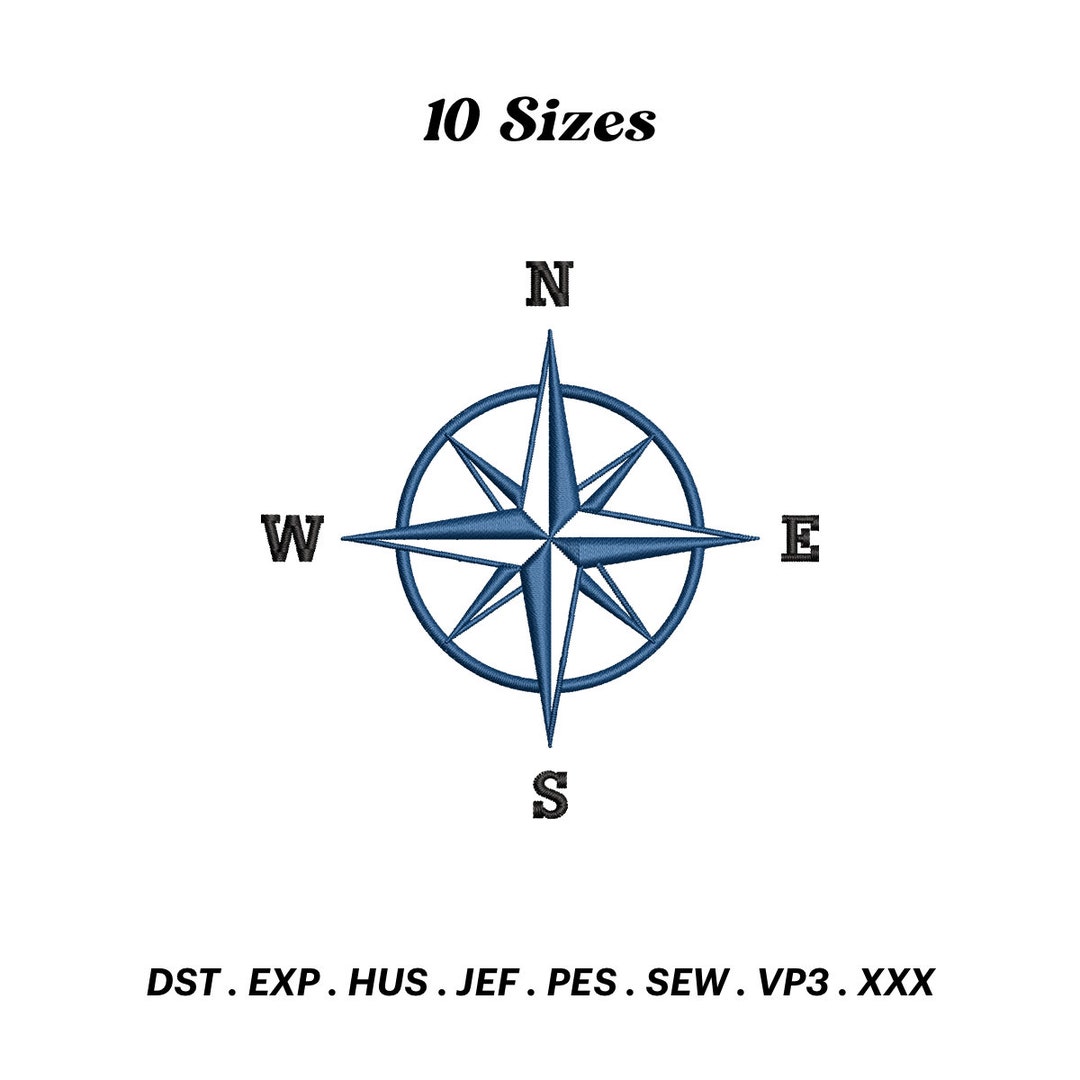 Compass Embroidery Design, Nautical Compass Pattern, Directional ...