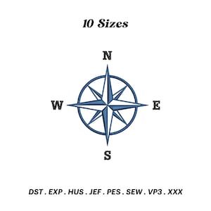 Compass Embroidery Design, Nautical Compass Pattern, Directional ...