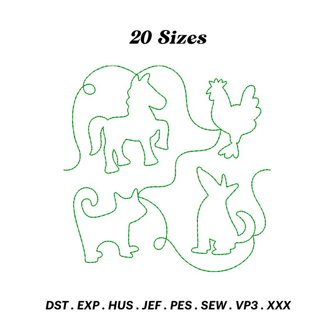 Farm Animal Quilt Embroidery Design: Continuous Line (digital Download ...
