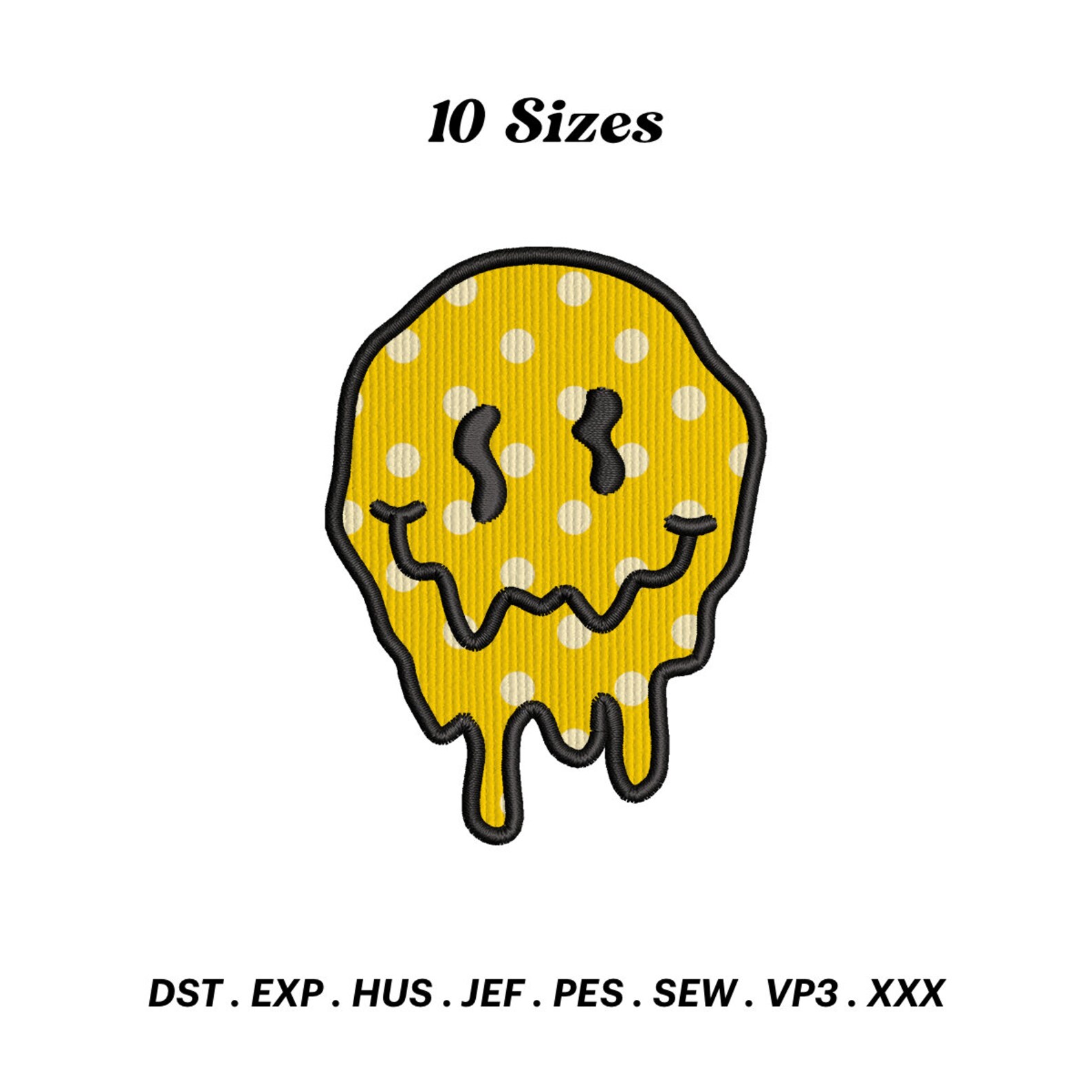 Melting Smile Applique Embroidery Design: Drippy Emoji (digital ...
