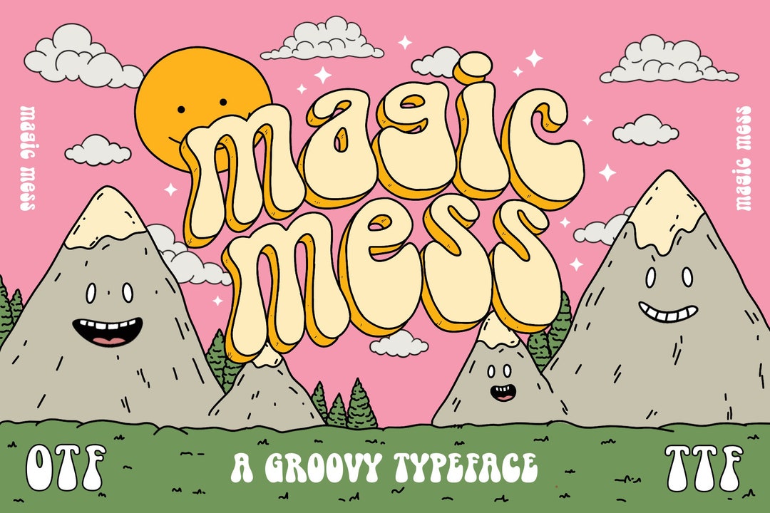 Magic Mess Font, Groovy Font, Sans-serif, Retro Vintage Style, OTF, TTF ...