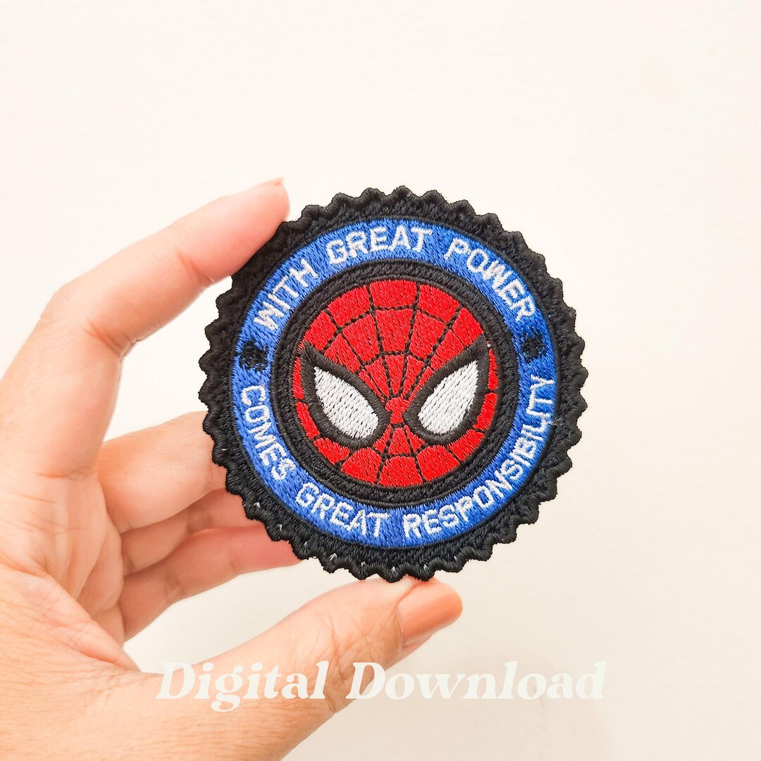 Spider Great Powers Embroidery Design, Superhero Patch, Spider Patch, Spider Tingle, Digital ...