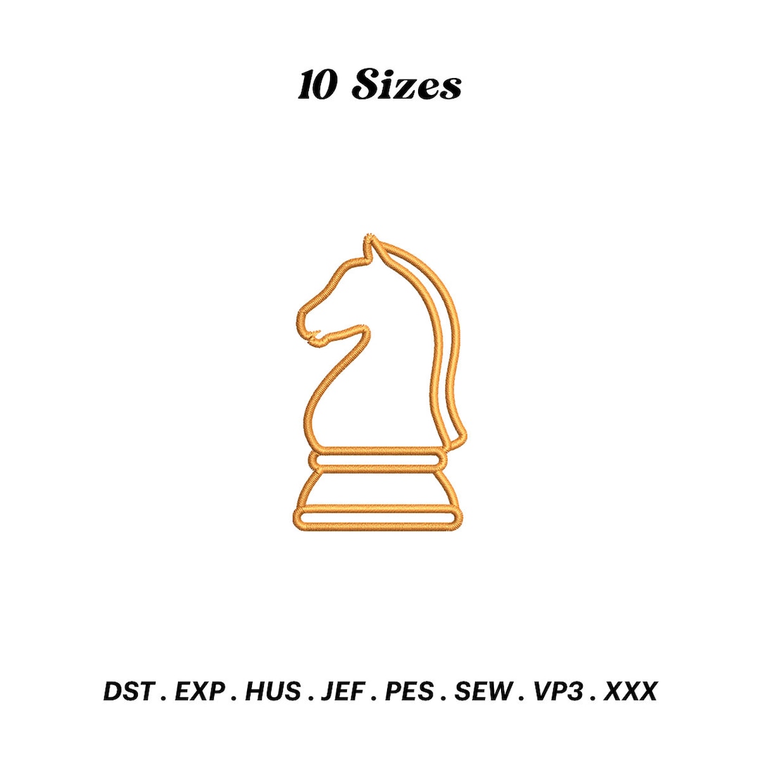 Knight Chess Pieces Embroidery Design, Chess Figure Outline, Classic ...