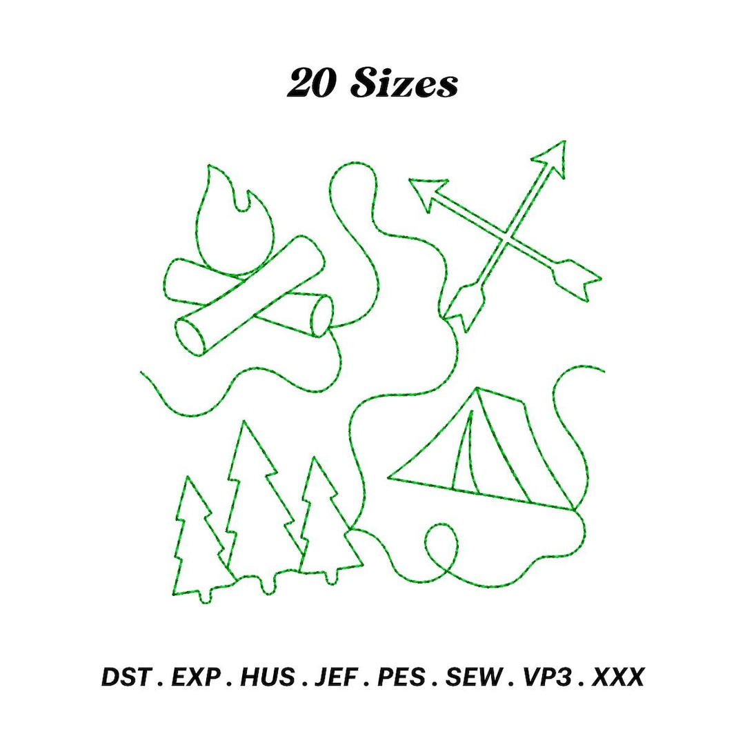 Camping Quilt Embroidery Design: Tent, Trees, Campfire (digital ...