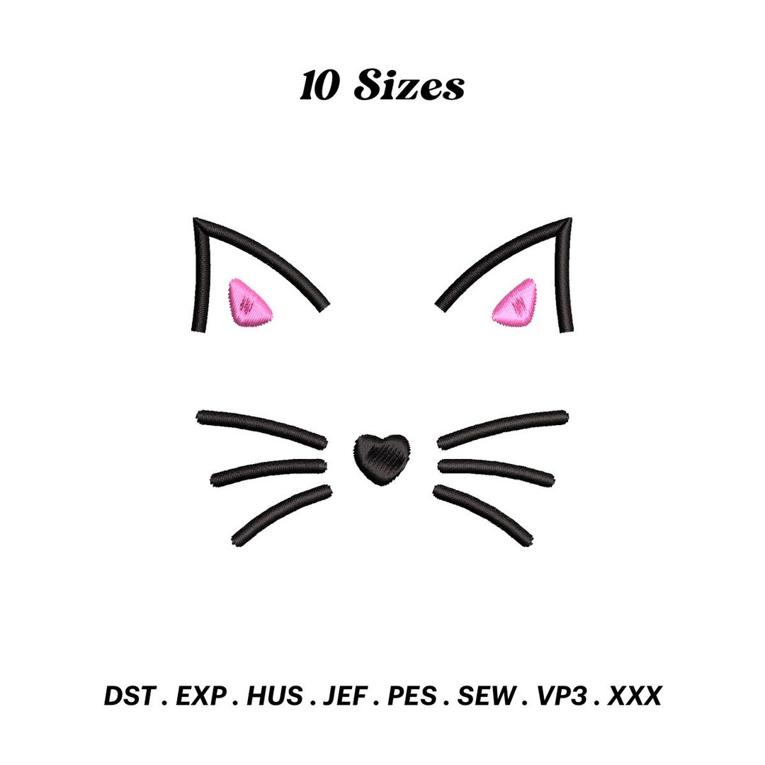 Cat Face Embroidery Design: Heart Nose Kitten (digital Download) - Etsy