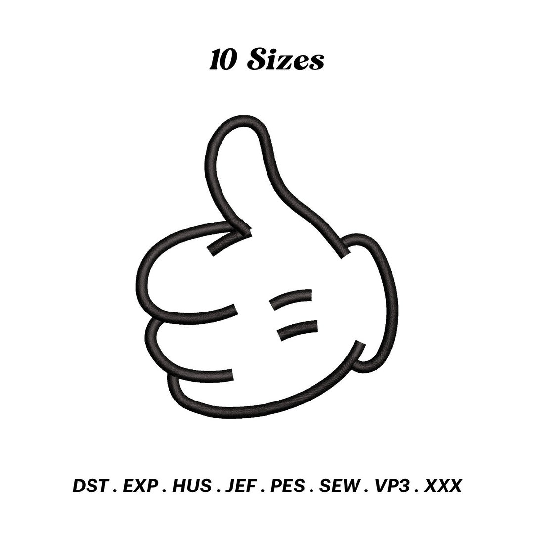 Cartoon Thumb up Hand Embroidery Design: Good Luck Outline (instant ...