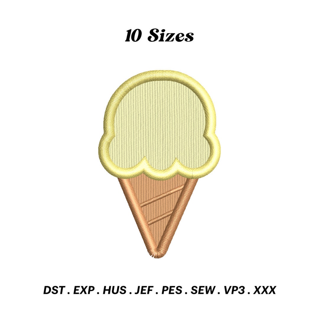 Ice Cream Applique Embroidery Design, Ice Cream Cone Embroidery File ...