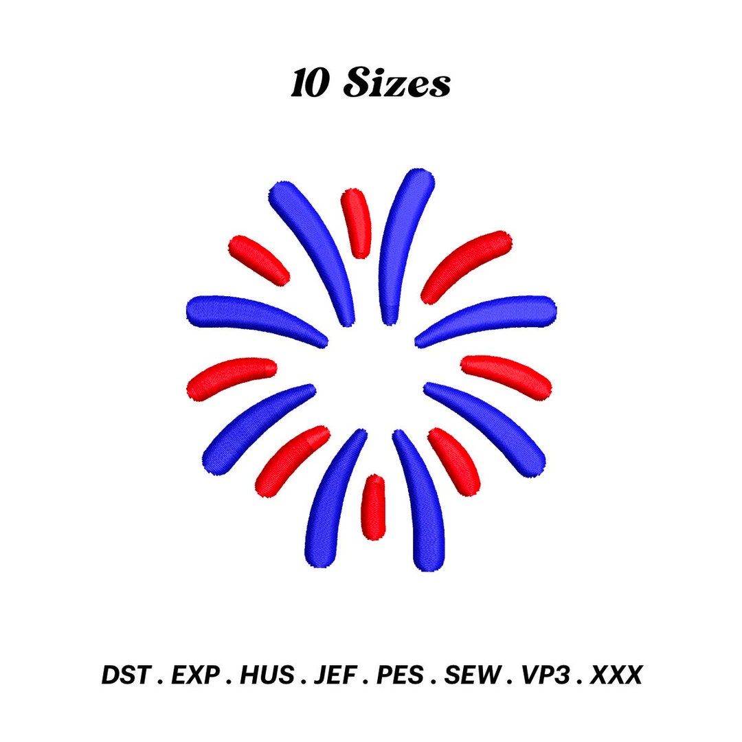 Blue & Red Firework Embroidery Design, USA Embroidery Design, Firework ...